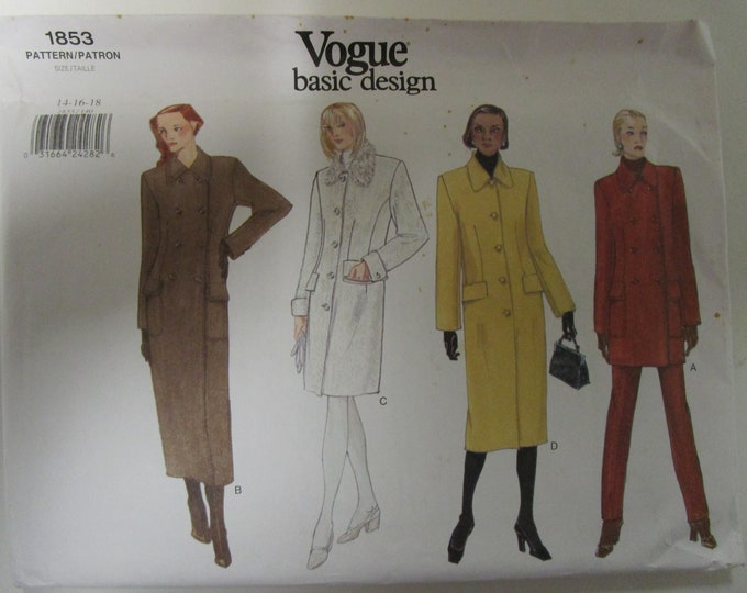 Vintage Vogue 1853 Basic Design Pattern Misses Coat, UNCUT, Size 14-18 ...