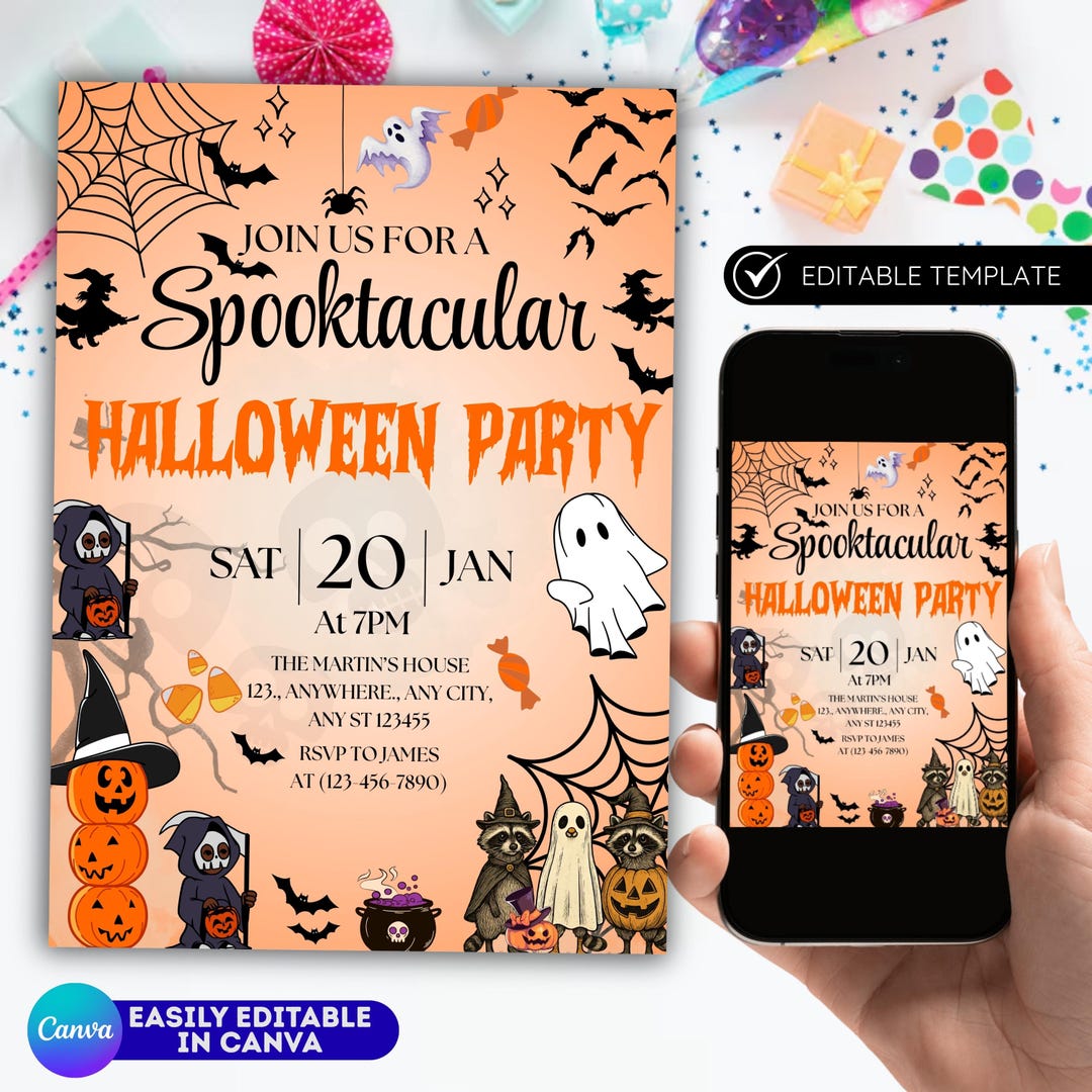 Editable Halloween Invitation Template, Printable Spooky Party Card ...
