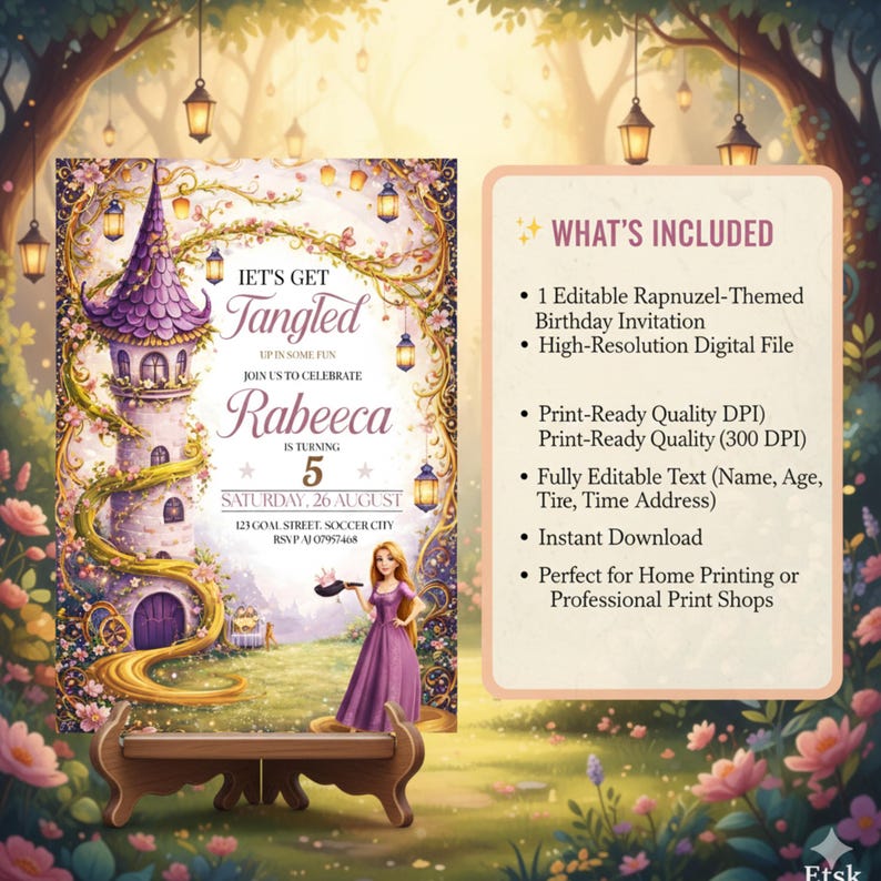 Editable Canva Fairytale Tower Birthday Invitation, Enchanted Lantern ...