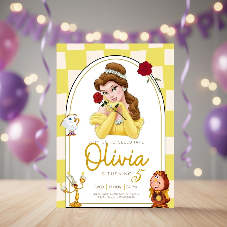 Princess Belle Birthday Invitation, Disney Princess Belle & the Beast ...