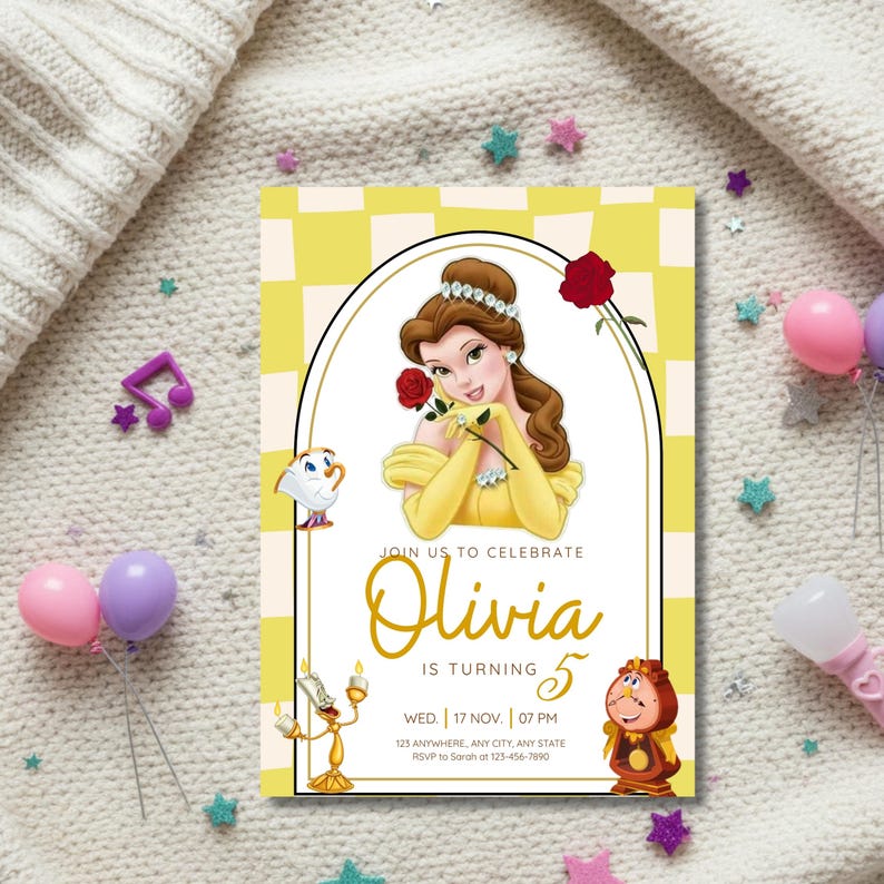 Princess Belle Birthday Invitation, Disney Princess Belle & the Beast ...
