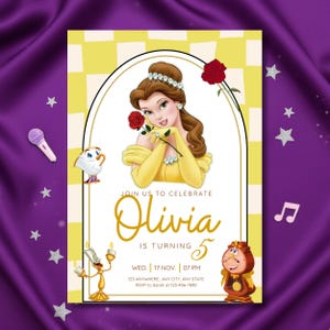 Princess Belle Birthday Invitation, Disney Princess Belle & the Beast ...