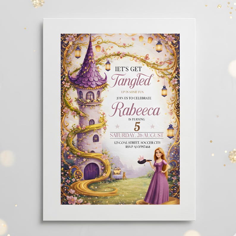 Editable Canva Fairytale Tower Birthday Invitation, Enchanted Lantern ...