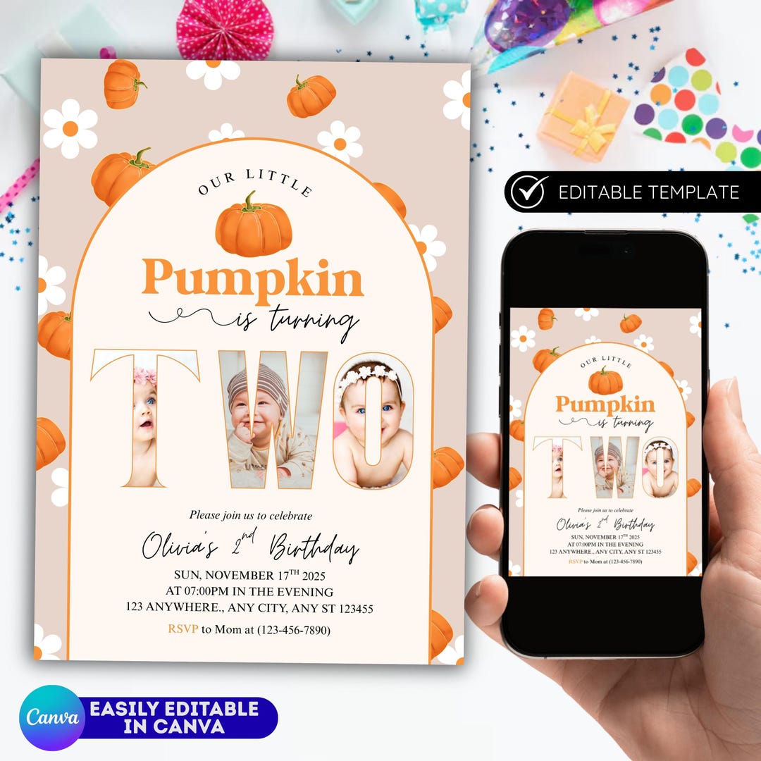 Pumpkin Birthday Invitation: Editable Fall Party Template (digital ...
