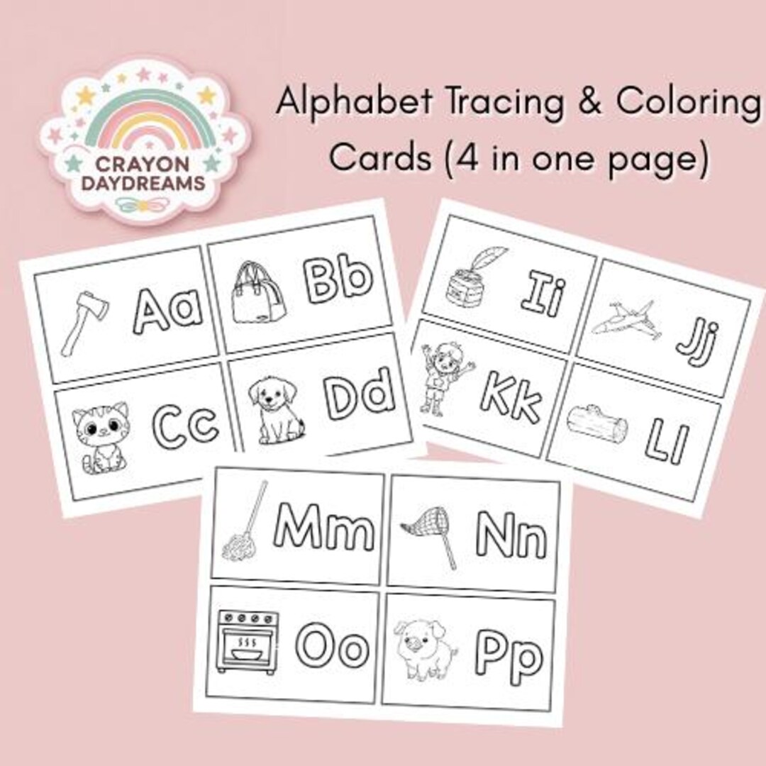 Alphabet Tracing & Coloring Cards – Hollow Letters With Picture ...