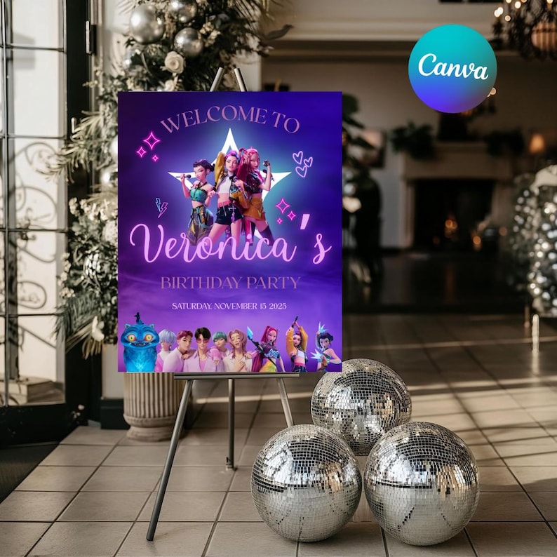 Huntrix Birthday Welcome Sign, K-pop Demon Hunters Theme (editable ...