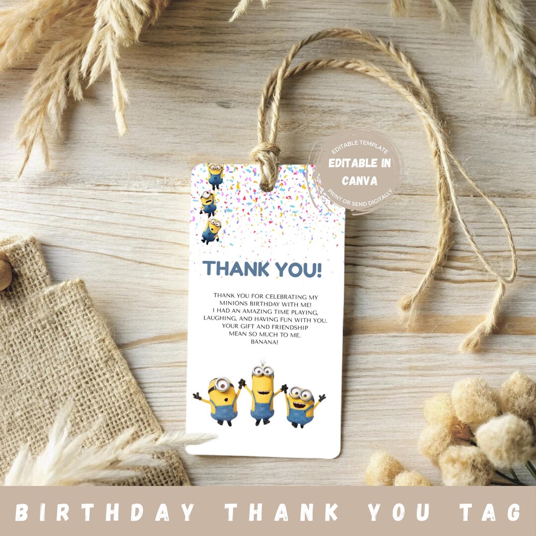 Minions Birthday Thank You Tags, Printable Favor Tags, Instant Download ...