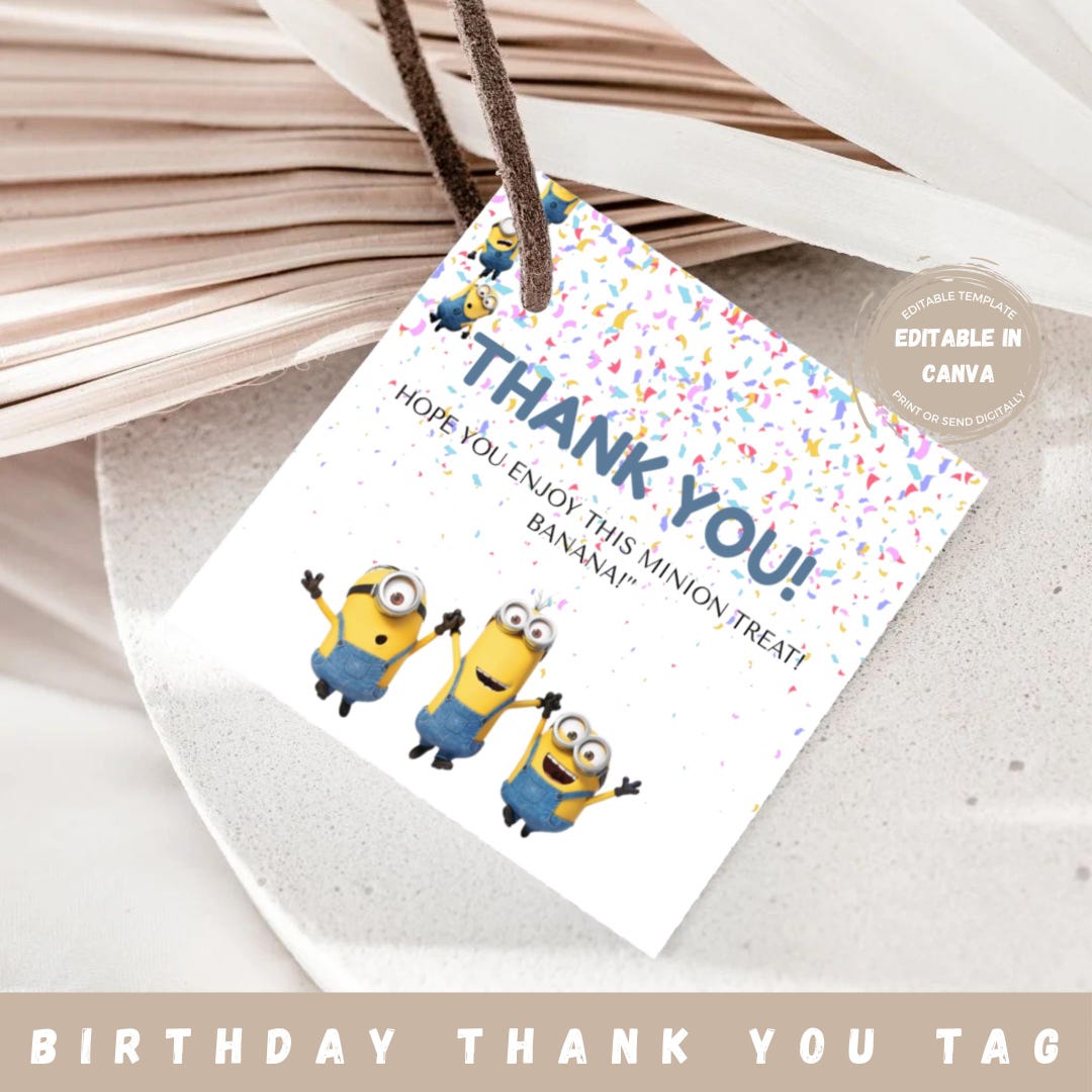 Minions Birthday Favor Tag, Printable Treat Bag Tags, Editable Template ...