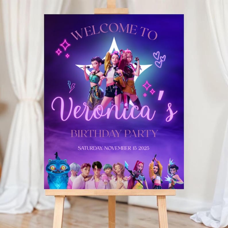 Huntrix Birthday Welcome Sign, K-pop Demon Hunters Theme (editable ...