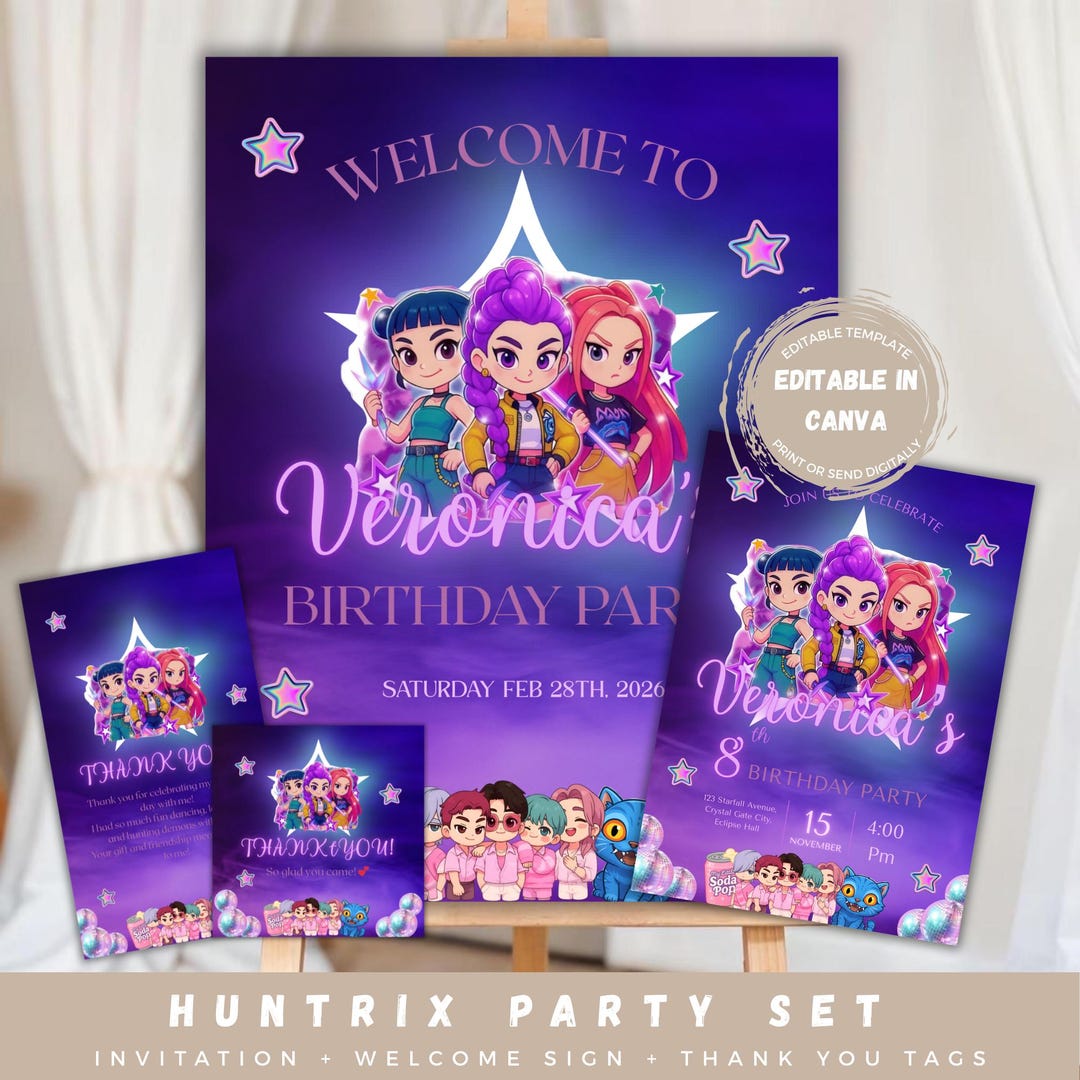 K-pop Demon Hunters Printable Party Kit, Huntrix Theme, Invites ...
