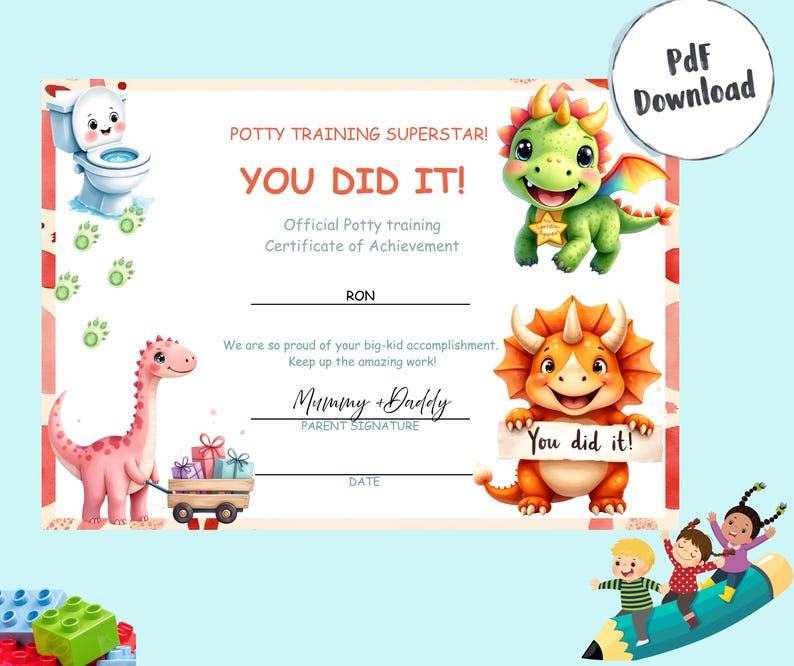 Editable Potty Training Certificate, Cute Dinosaur Printable, Toddlers ...