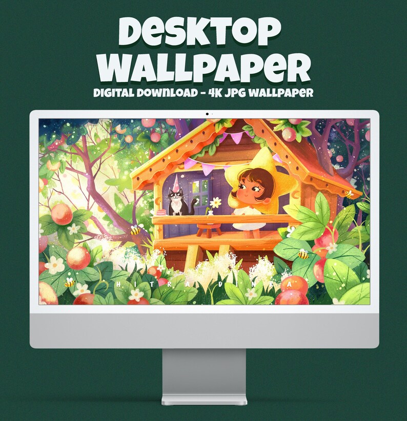 Cozy Treehouse Desktop Wallpaper. Digital Art. Cute 4K Background for Computer | Forest Art ...