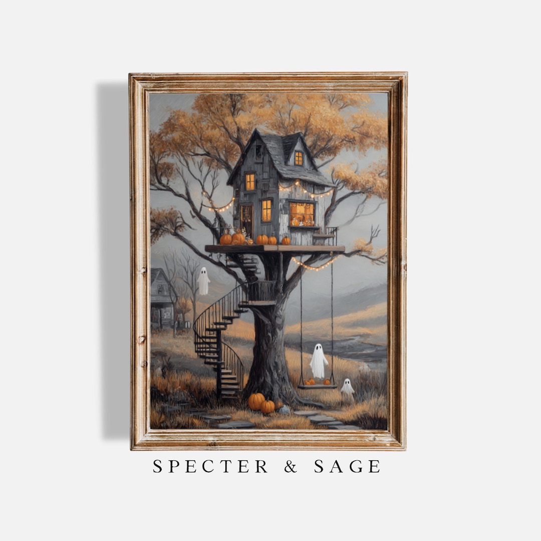 Ghost Treehouse With Pumpkins Halloween Digital Download Print - Etsy
