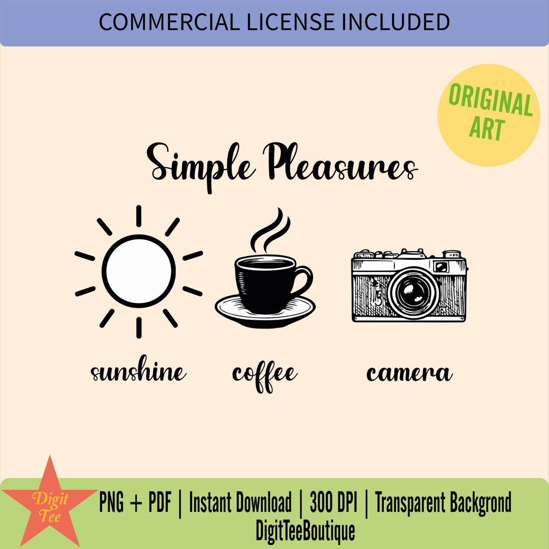 Simple Pleasures PNG | Coffee Sunshine Camera SVG | Minimalist Mug ...
