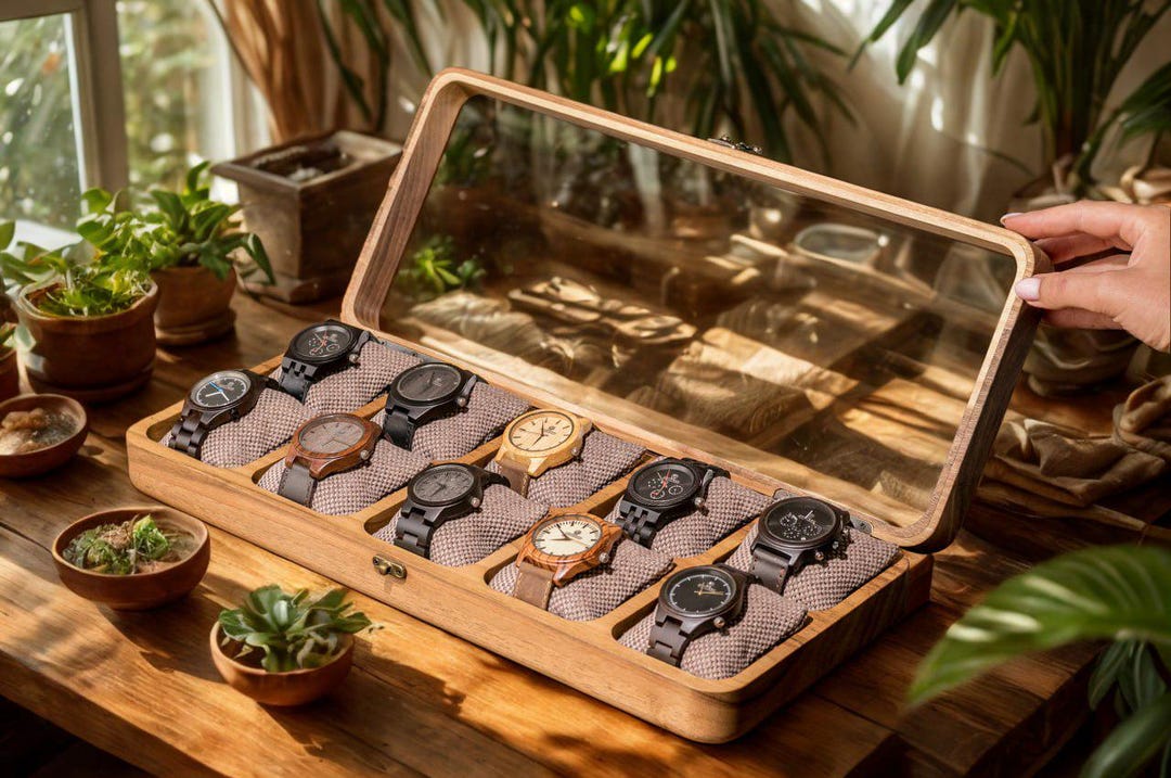 Large Wooden Watch Box, Watch Holder & Organizer, Men's Watch Storage ...