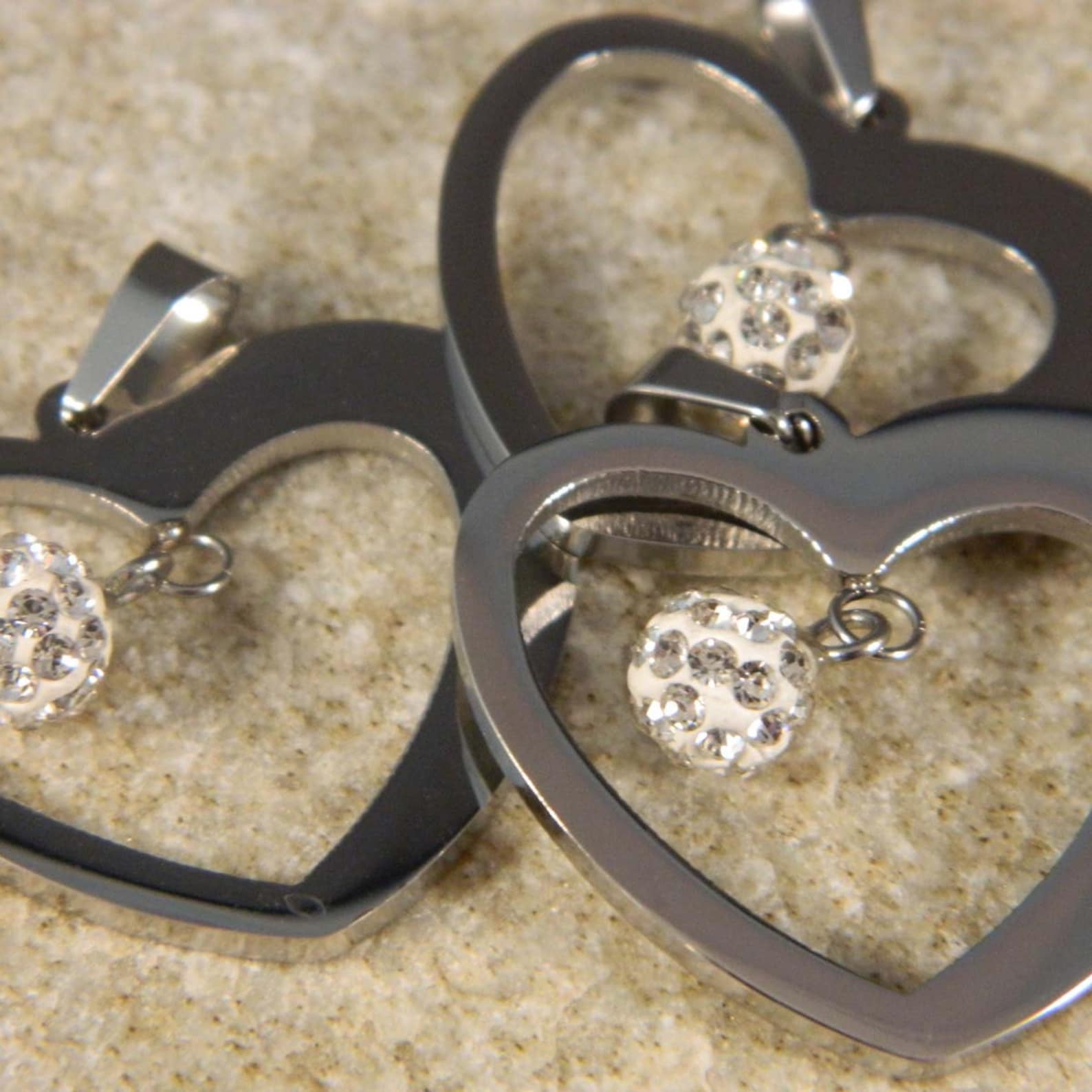 Large Stainless Steel Heart Pendant With Rhinestone - Etsy