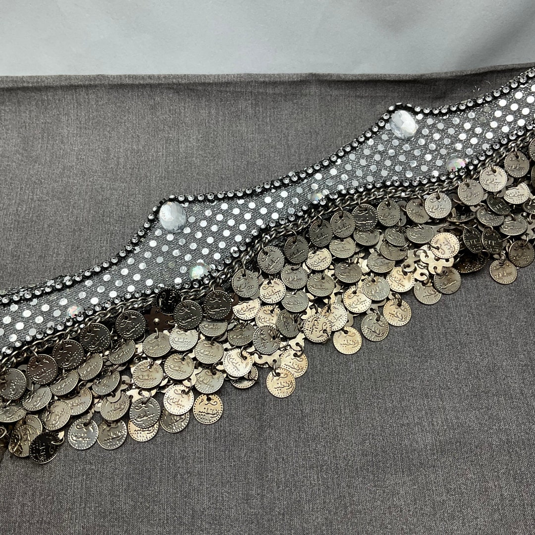 Silver and Black Rhinestone and Coin Belly Dancer Waist Belt Craft Lot ...