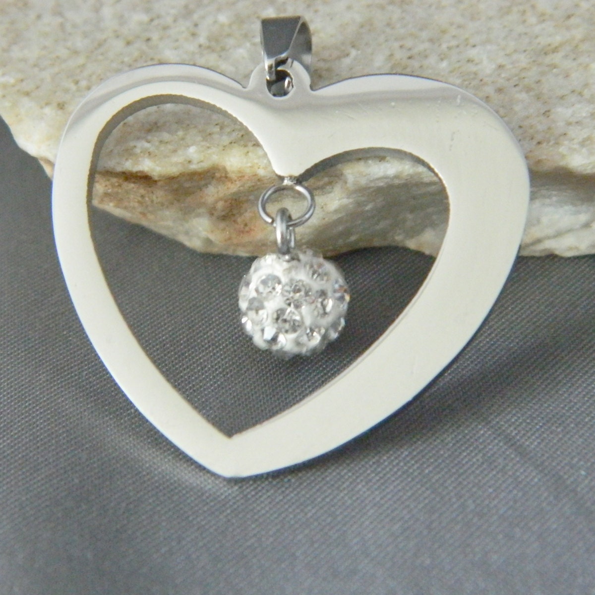 Large Stainless Steel Heart Pendant With Rhinestone - Etsy