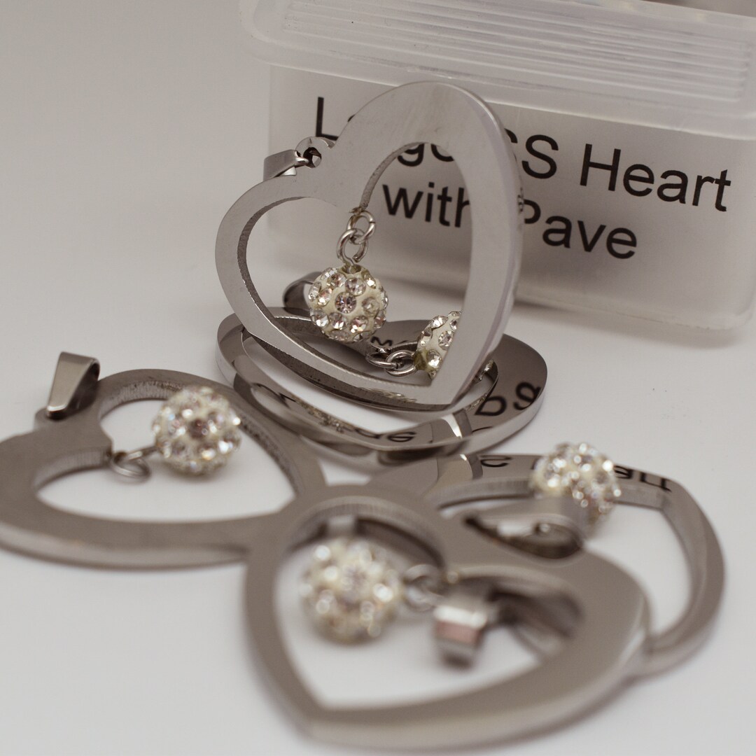 Large Stainless Steel Heart Pendant With Rhinestone - Etsy