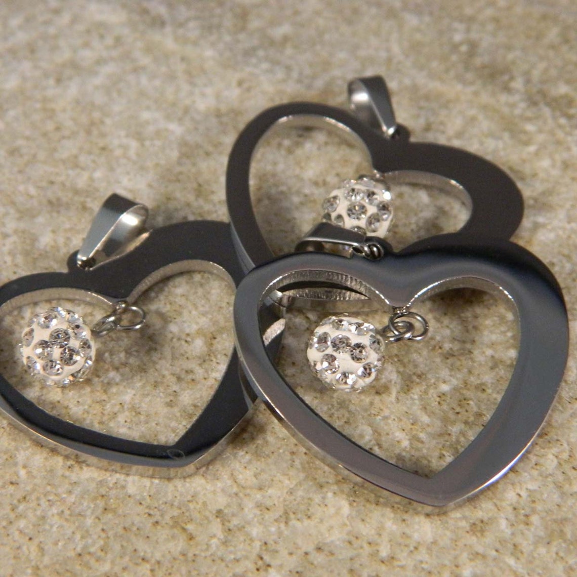 Large Stainless Steel Heart Pendant With Rhinestone - Etsy