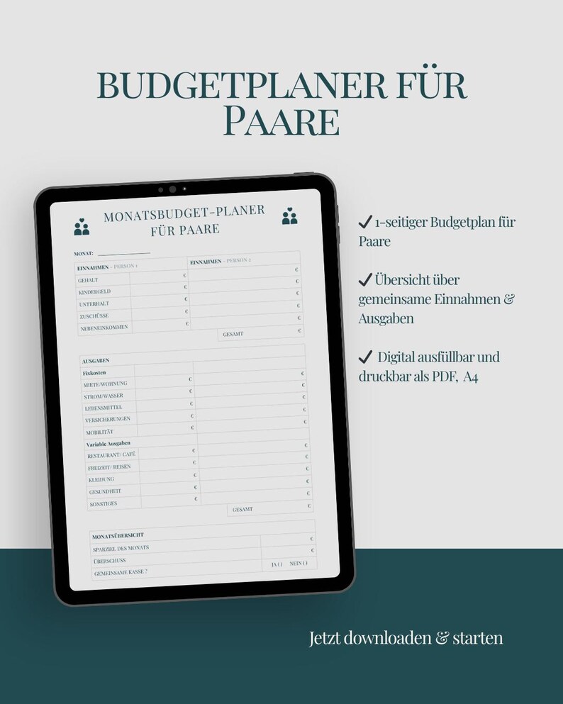 Monthly Budget Planner for Couples | Joint Finance Overview | Digital ...