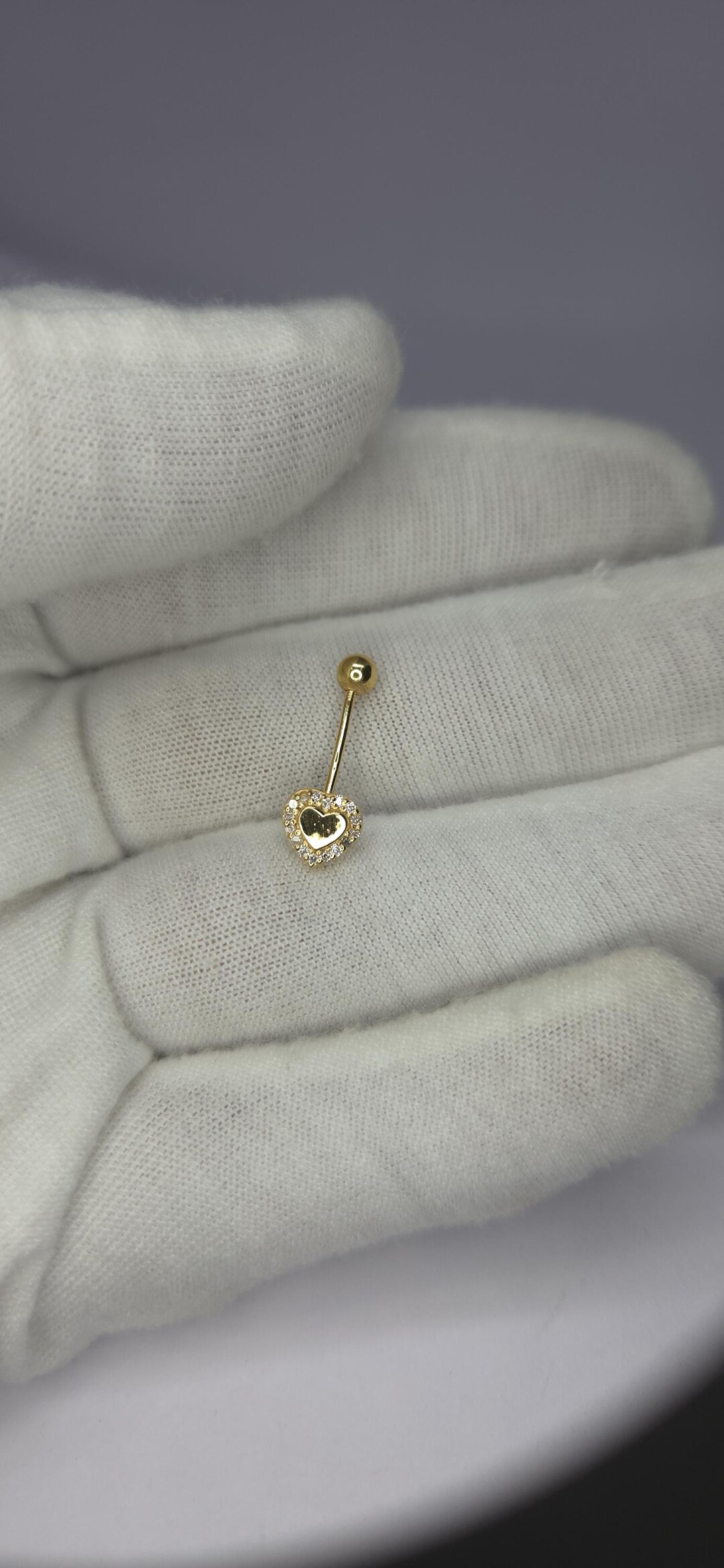 14K Solid Gold Heart Shape Nelly Piercing Studded Unisex Jewelry ...