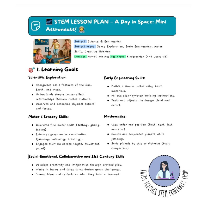 Kindergarten STEM Lesson Plan- A Day in Space: Mini Astronauts! | Hands ...