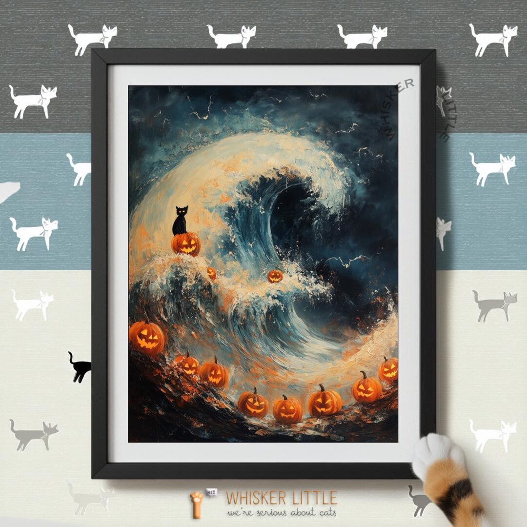 Halloween Wave With Pumpkins - Enormous Wave Oil Painting, Surreal Sea ...