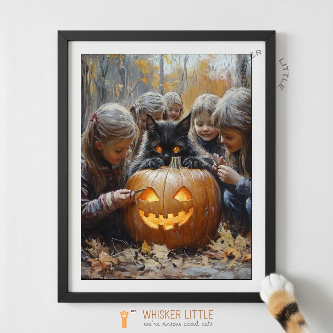 Autumn Pumpkin Carving With Children - Rustic Fall Wall Art, Halloween ...