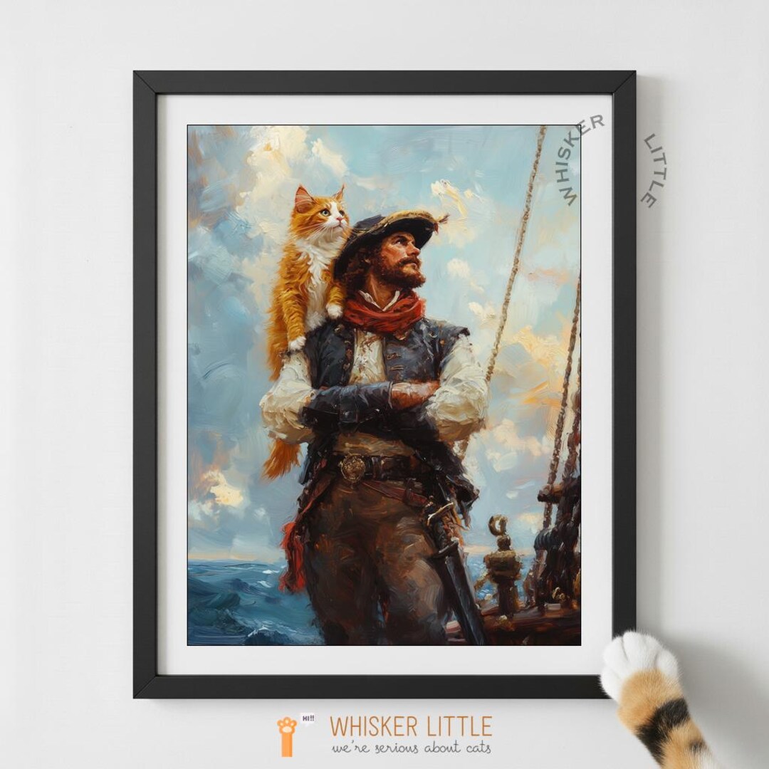 Printable Nautical Vintage Art - Sailor With Cat on Ship, Rustic ...