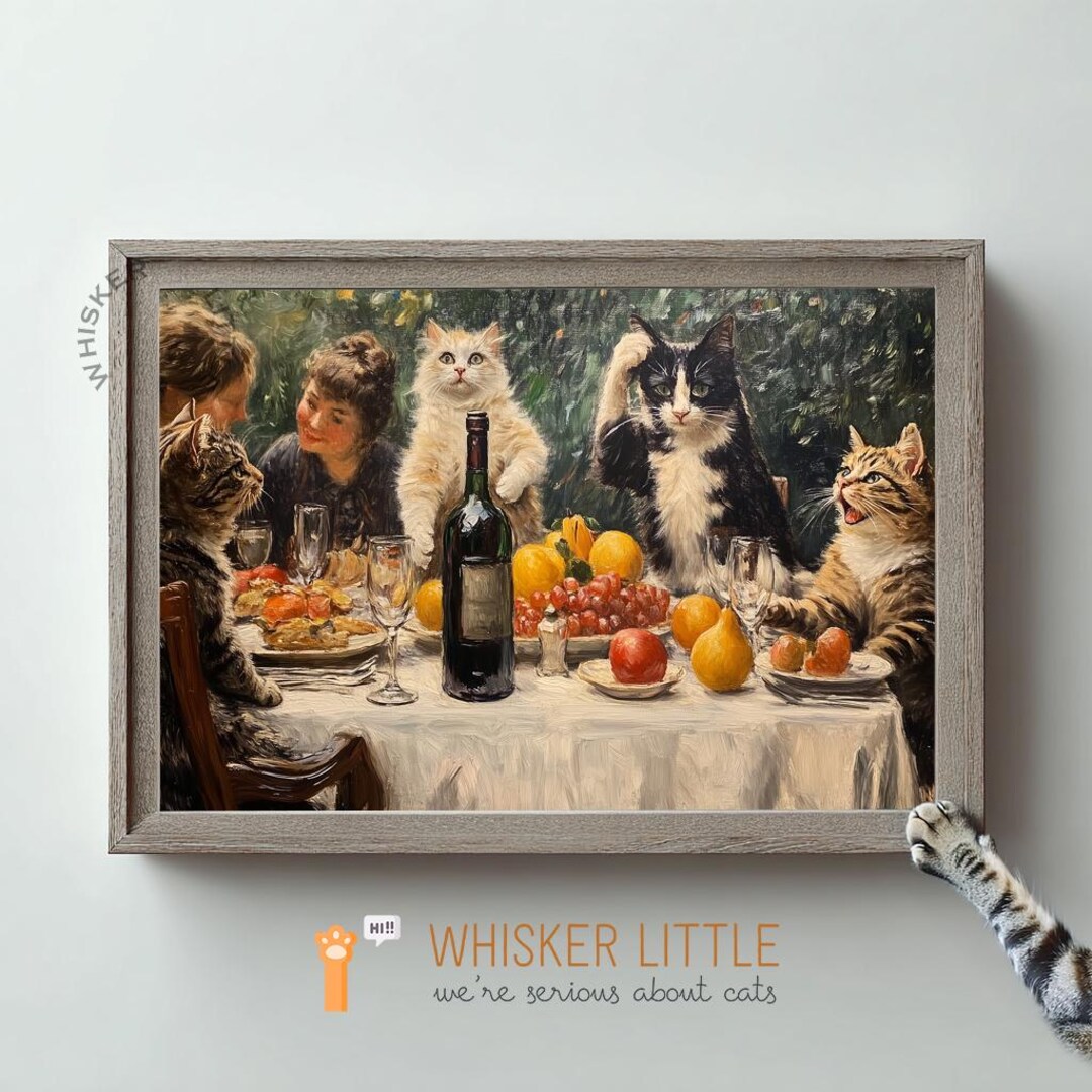 Vintage Cats at Luncheon Oil Painting - Whimsical Animal Art Print ...