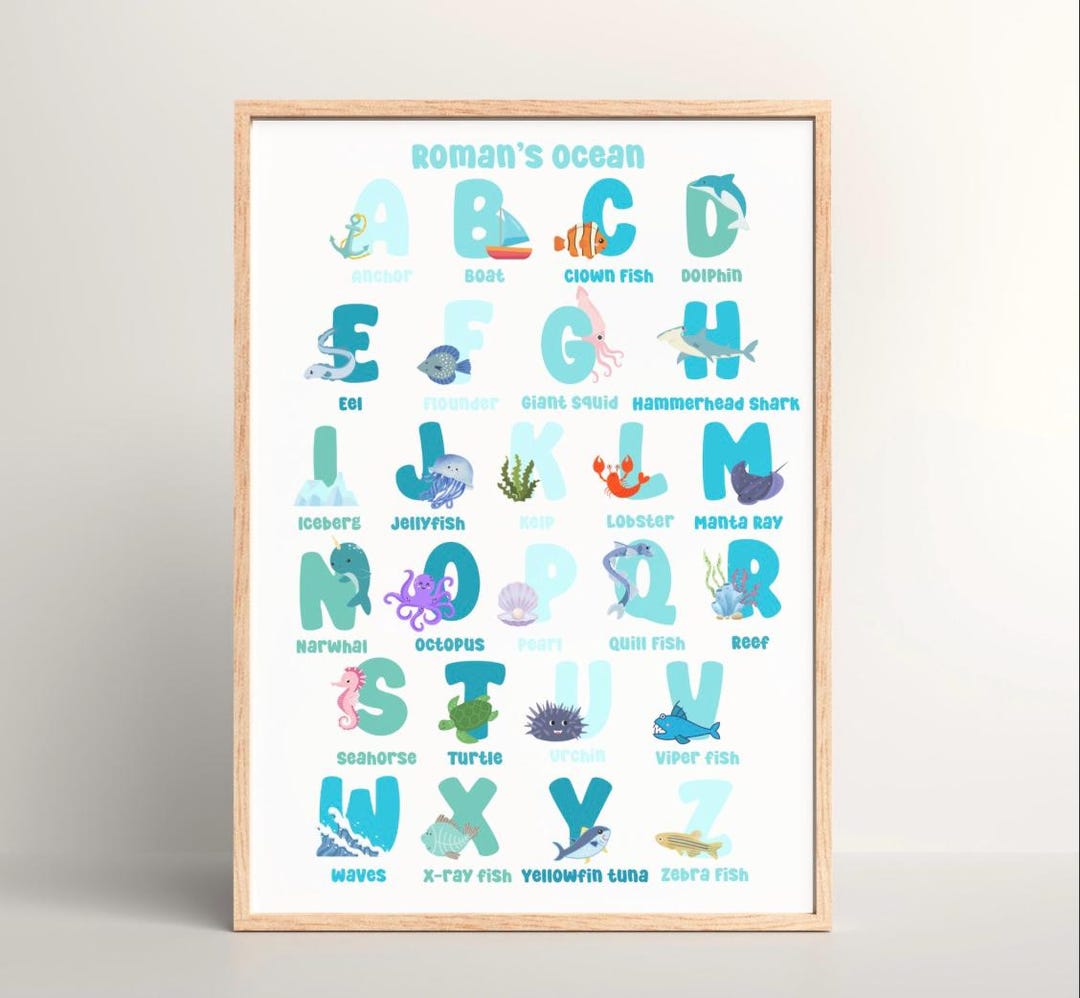 Personalized Ocean Alphabet Poster: Custom Sea Life Nursery Art - Etsy