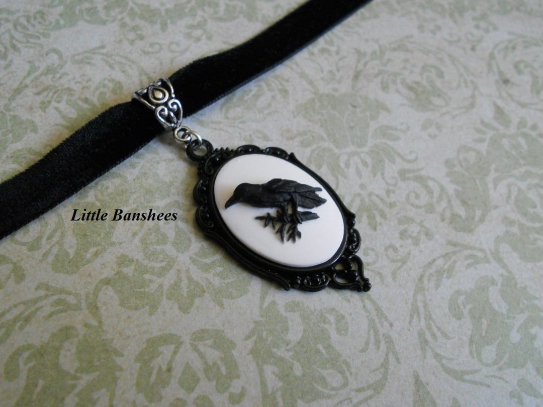 White Raven Cameo Choker Necklace Black Velvet Crow Bird - Etsy