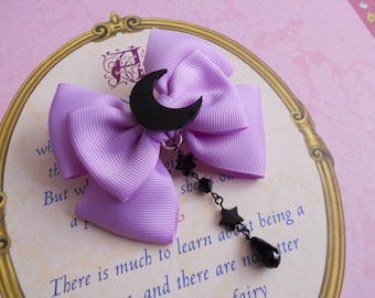 Goth Hair Clip or Brooch Black Bow With Black Glass Heart and Black ...