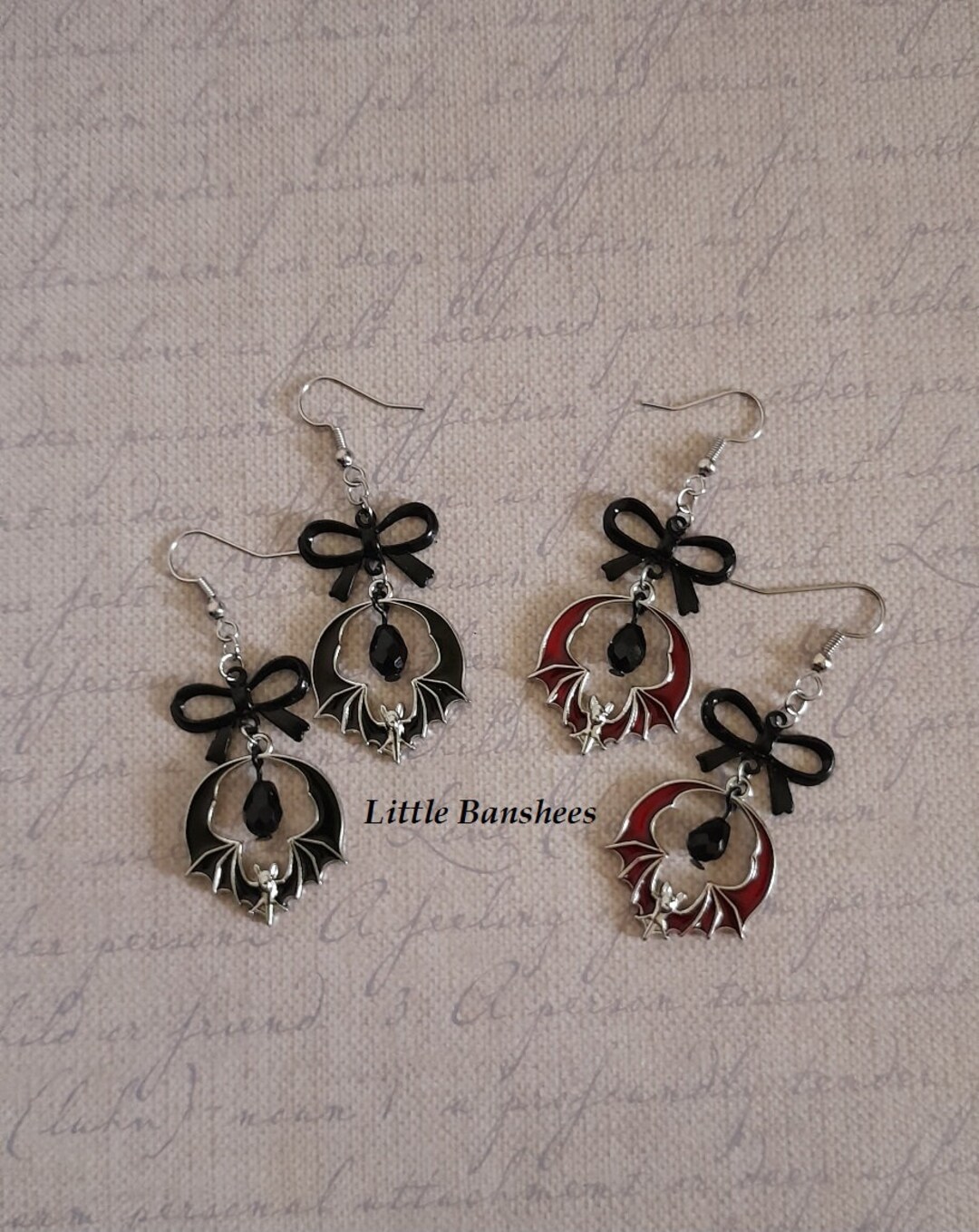 Bat Earrings With Bows Gothic Lolita Punk Goth Egl Red Black - Etsy