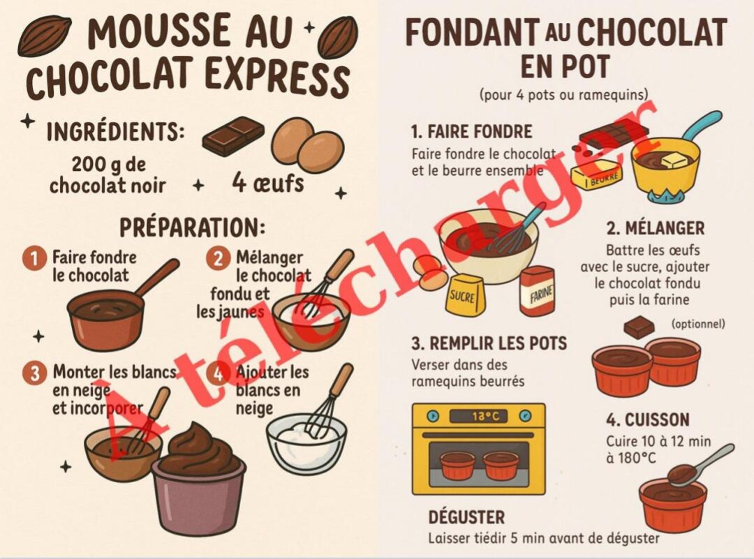 Set of 2 Illustrated Chocolate Recipe Cards – Fondant & Express Mousse ...