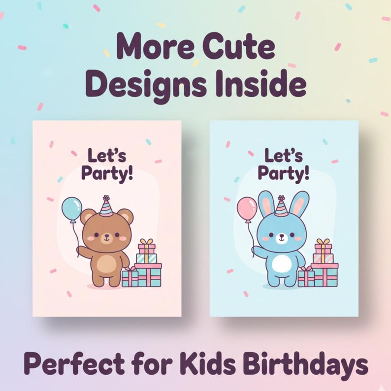 Kawaii Kids Birthday Cards | Printable Bundle, Editable Age (PDF ...