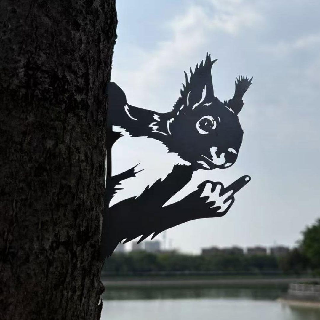Peeping Middle Finger Squirrel Metal Sign, Squirrel Garden Metal ...