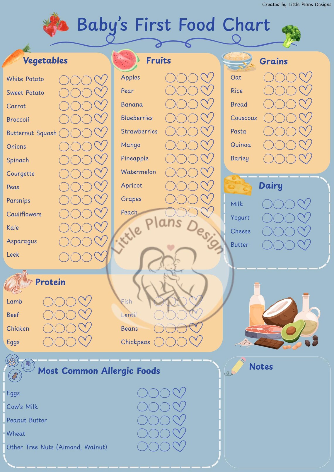 Printable Baby Weaning Chart | First Foods Checklist | Baby-led Weaning ...