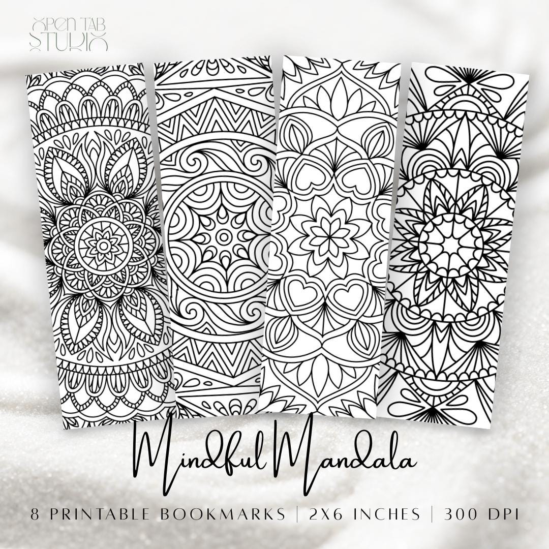 Color-your-own Mandala Bookmarks – Set of 8 Printable Bookmarks for ...