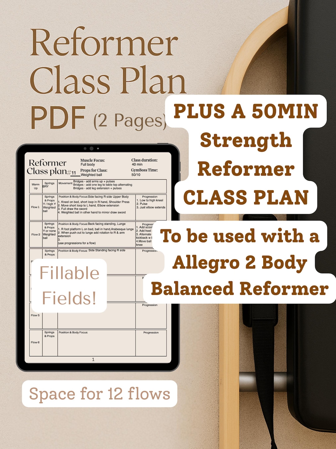 Allegro 2 Reformer Class Plan Template | Pilates Full Body Workout ...