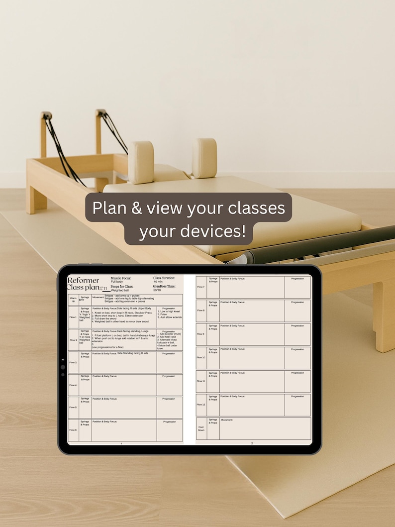 Pilates Class Planner Reformer Template PDF Fillable Fields - Etsy