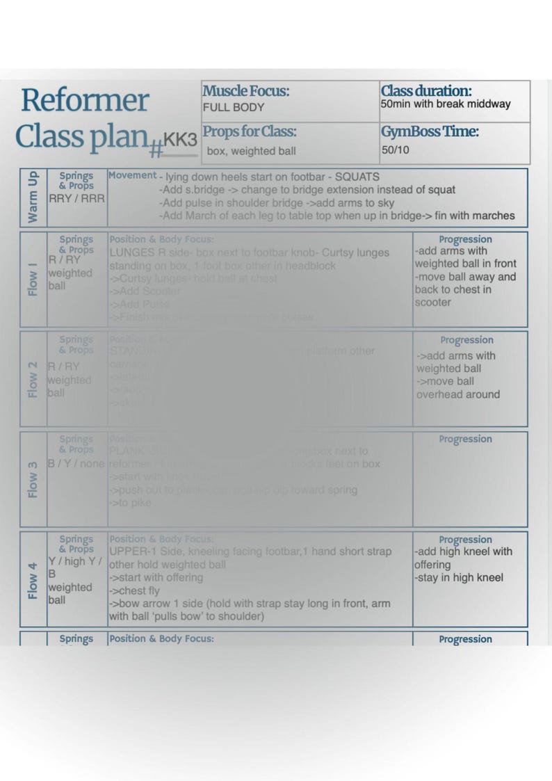 Allegro 2 Reformer Class Plan Template | Pilates Full Body Workout ...
