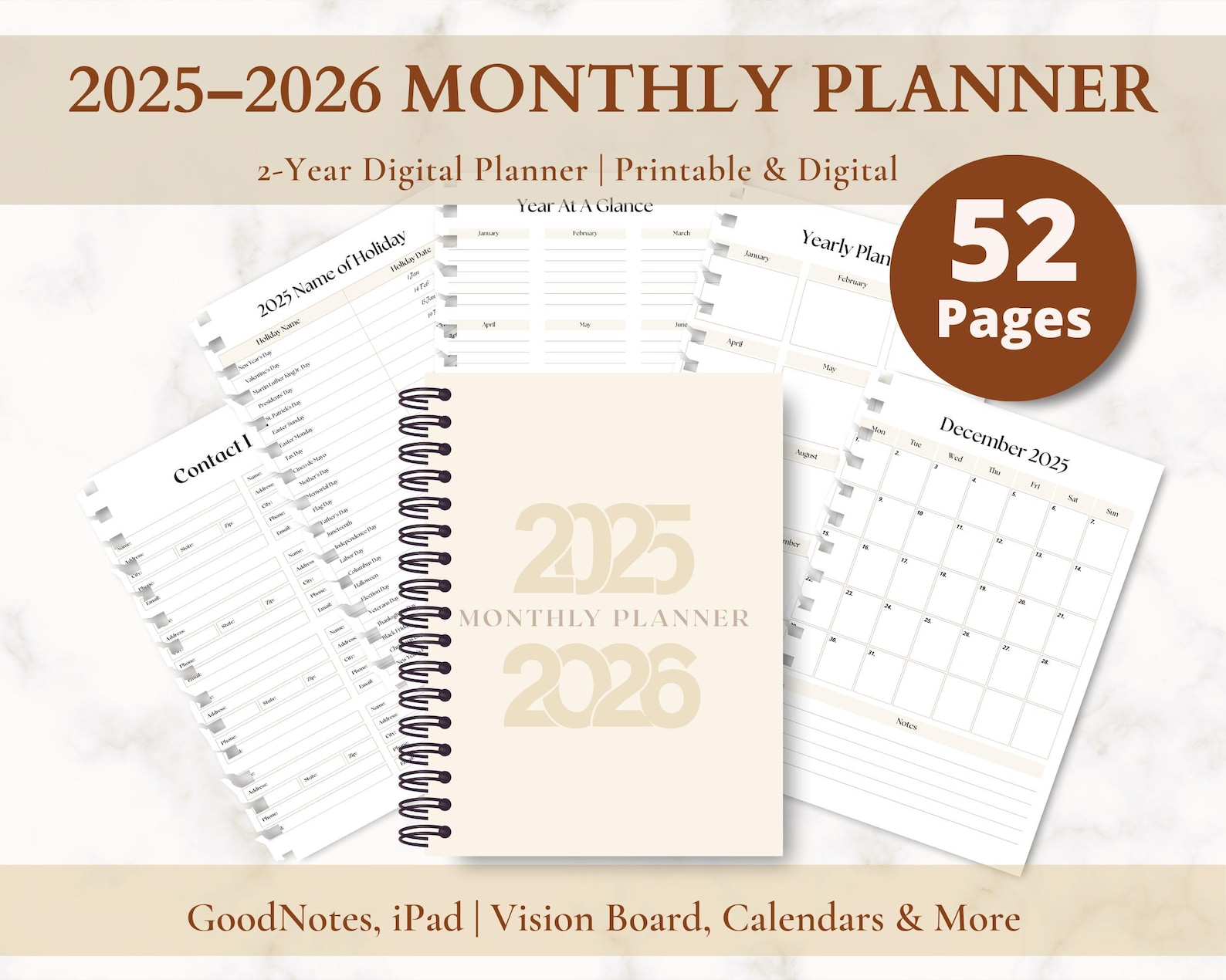 2025-2026 Monthly Planner: Digital & Printable, Vision Board (PDF) - Etsy