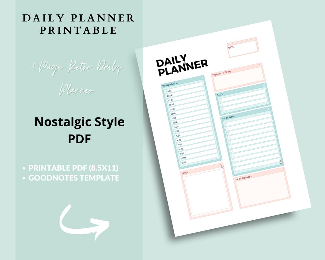 Retro Daily Planner Printable | Nostalgic 1-page PDF - Etsy
