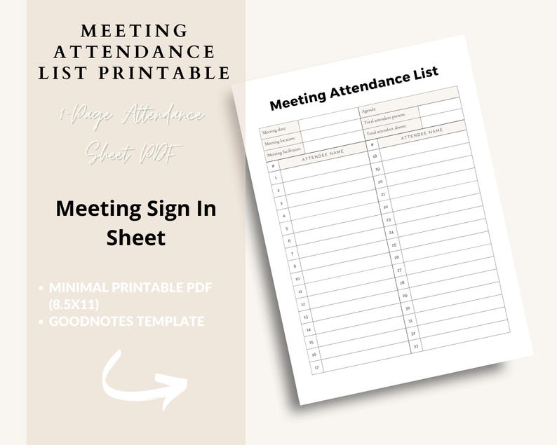 Meeting Attendance Sheet Printable | Sign-in List PDF (8.5x11 US Letter ...