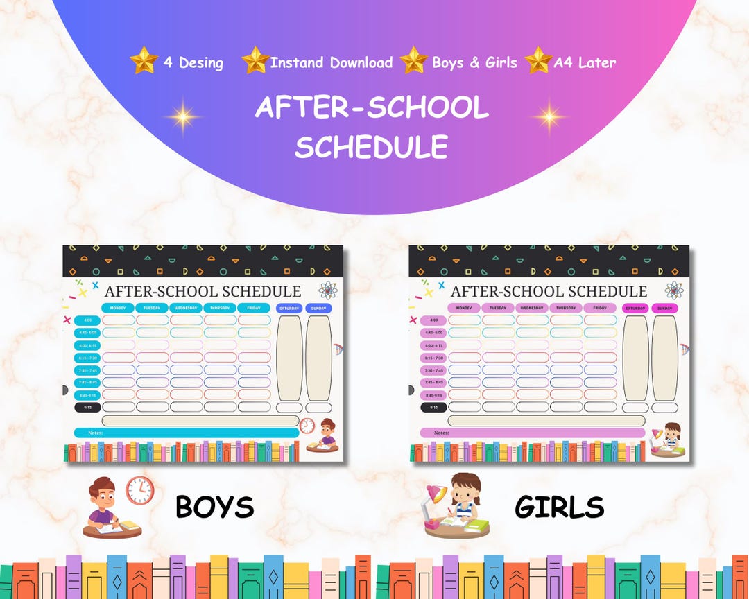 After-school Schedule for Kids | Printable Weekly Planner | 4 Designs ...