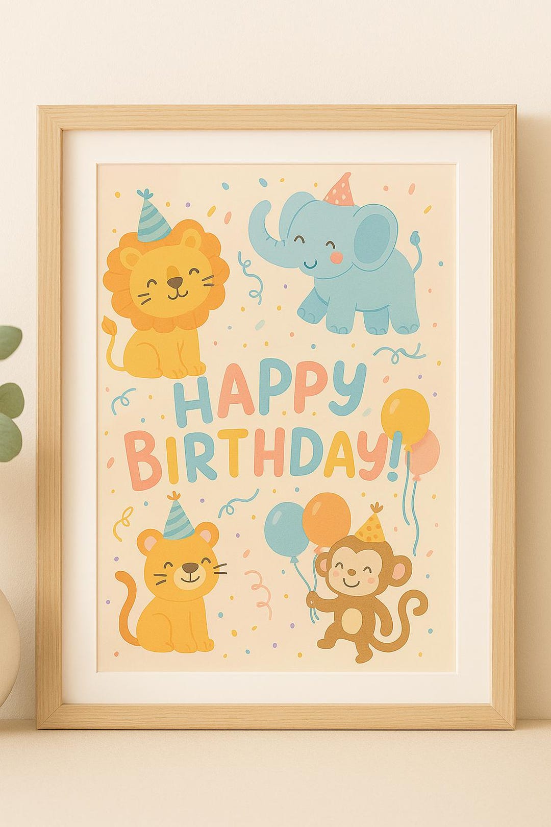 Happy Birthday Card Kids – Digital Download A6 – Cute Jungle Animals ...