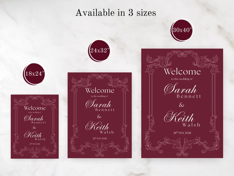 Luxury Burgundy Wedding Welcome Sign & Seating Chart Set, Old Money ...