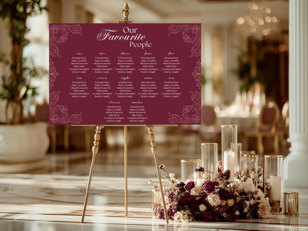 Luxury Burgundy Wedding Seating Chart, Editable Reception Seating Plan ...